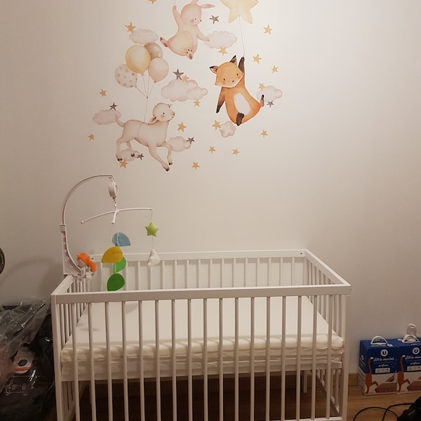 Air Balloon Nursery Wall Decal Watercolor Animal, Forest Animals Wall ...