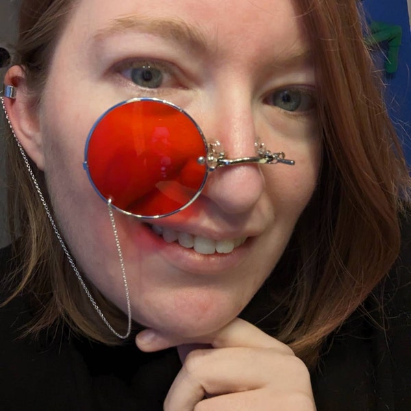 Red Lens Glasses for Women, Vampire Aesthetic Monocle for Men, Gothic ...