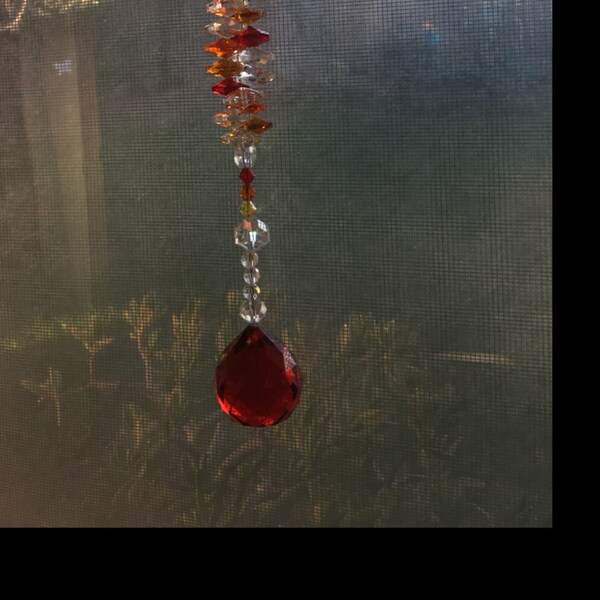 Glass Fire Sun Catcher, Red Orange Yellow Suncatcher, Swarovski Crystal ...