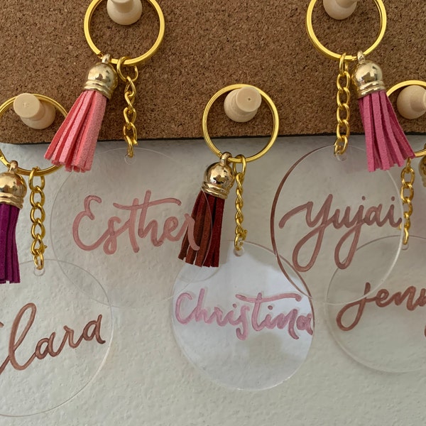 Custom Gold Circle Acrylic Keychain With Tassel | Personalized Circle ...