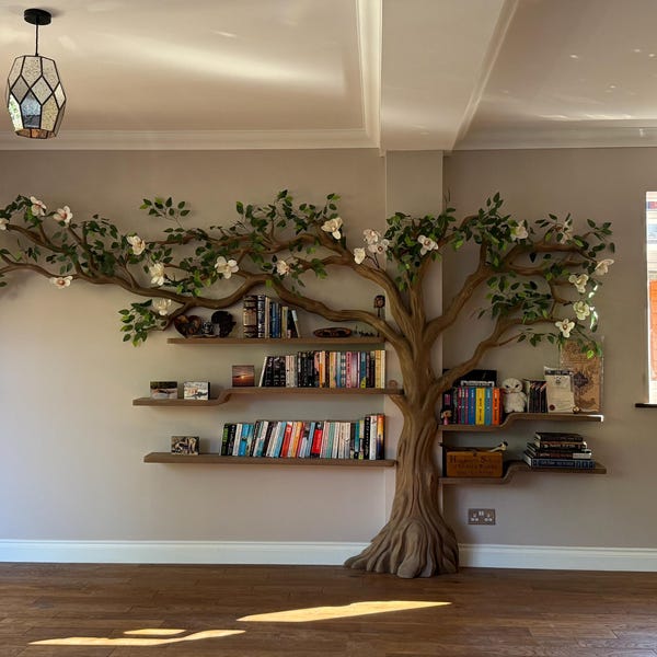 Custom Natural Solid Wood Tree Bookshelf, Wooden Bookshelf, Decorative ...