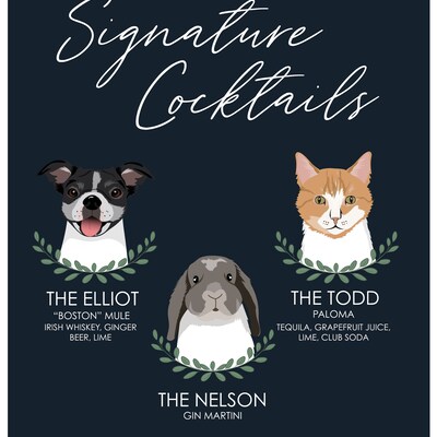 Custom 3 Pet Illustration Signature Drink Sign Print at Home - Etsy