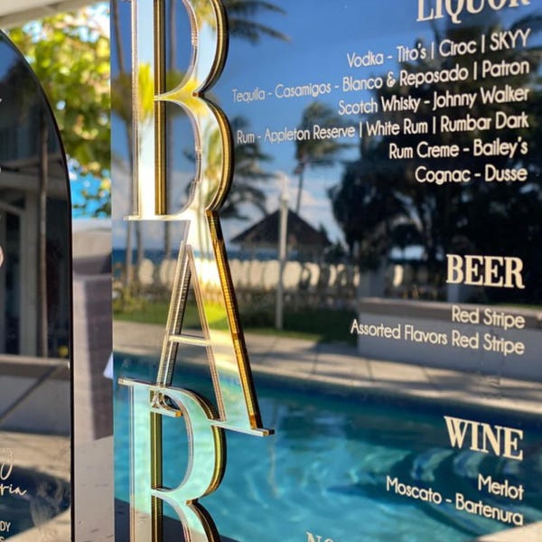 3D Mirror Gold Foil Open Bar Menu Signature Cocktails Custom Minimalist ...