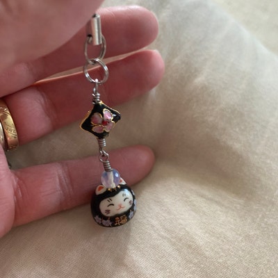 Custom Name Charm Kawaii Cat Phone Charm Black Maneki Neko Phone Charm ...