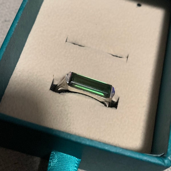 Green Tourmaline Hydro Ring ~ Sterling Silver 925 ~ Rectangular Stone ...