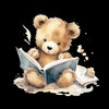 Set of 12, Watercolor Teddy Bear With Books, Teddy Bear PNG, Nursery ...