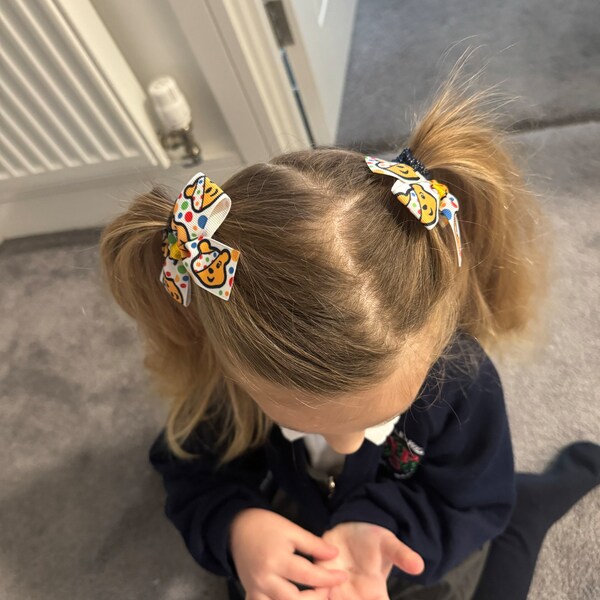 Pair of Dogs Ribbon Hair Bows Alligator Clip/bobbles Girls Baby Toddler ...