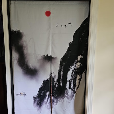 Japanese Style Art Noren Door Curtains, Vintage Cherry Blossom Crane ...