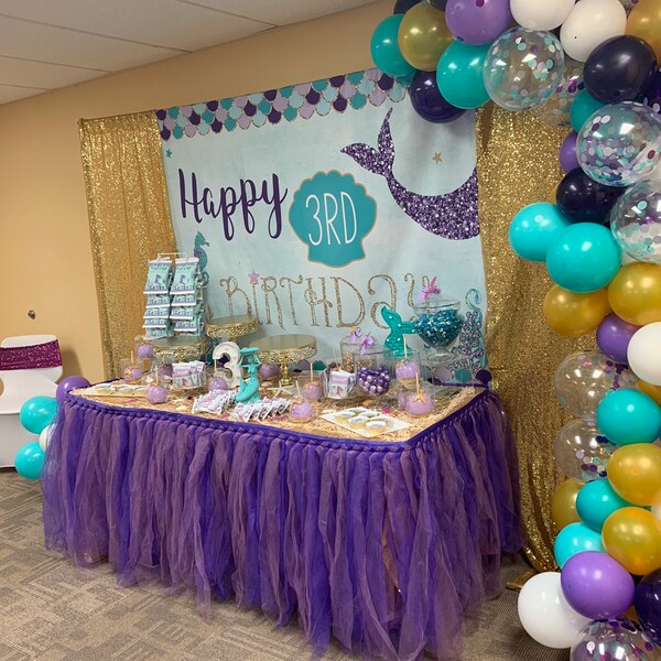Mermaid Party Birthday Backdrop Purple Teal Gold Poster Under the Sea ...