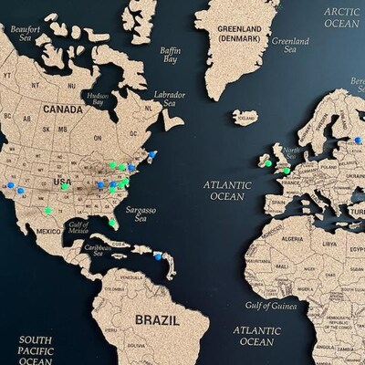 Cork Map of the World Map Push Pin, Wooden World Map Pin Board, World ...