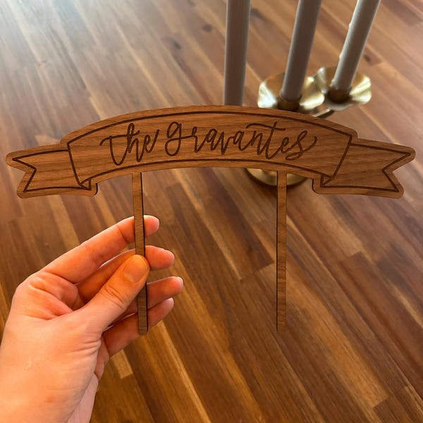 Custom Calligraphy Wood Banner Cake Topper | Wedding Cake Topper ...