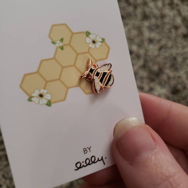 Mini Bee Rose Gold Pin, Tiny Hard Enamel Honeybee Lapel Badge, Nature ...