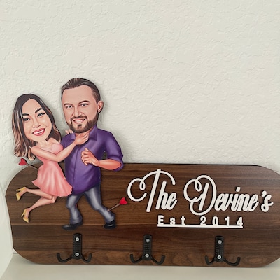 Personalized 3D Wooden Cartoon Family Wall Art, Custom Lovers Cartoon ...