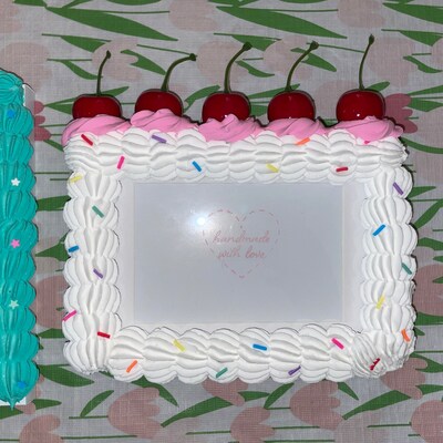 Fake Cake Photo Frame White With Colorful Sprinkles and Cherries on Top ...
