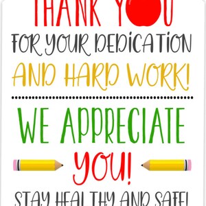 Teacher Appreciation Gift Tag, Thank You Gift Staff School Pto Pta ...