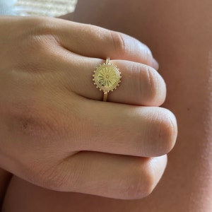 Gold Sun Shape Ring, Beautiful Sun Rays Polished Silver Ring, Cute ...