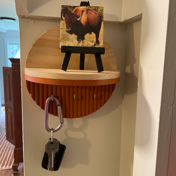 Wooden Key Holder for a Wall With Round Minimalist Shelf, Wall Key ...