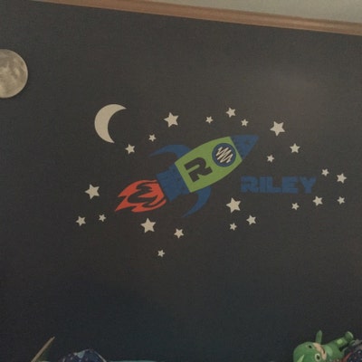 Rocket Ship Decal Spaceship Wall Decal Boys Name Wall Decal ...