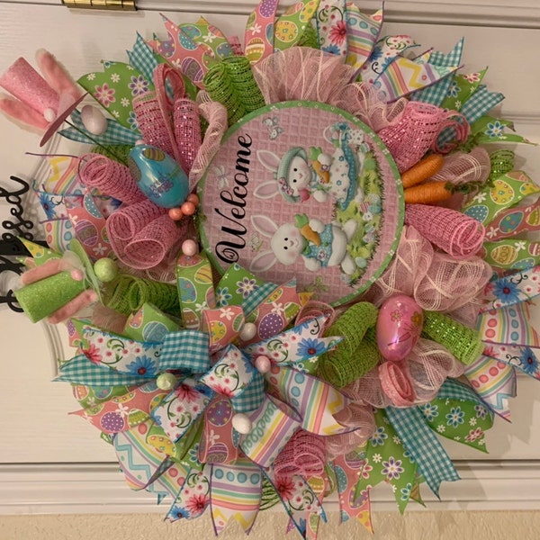 Welcome Bunny Wreath Sign, Easter Wreath Sign, Metal Wreath Sign, Signs ...