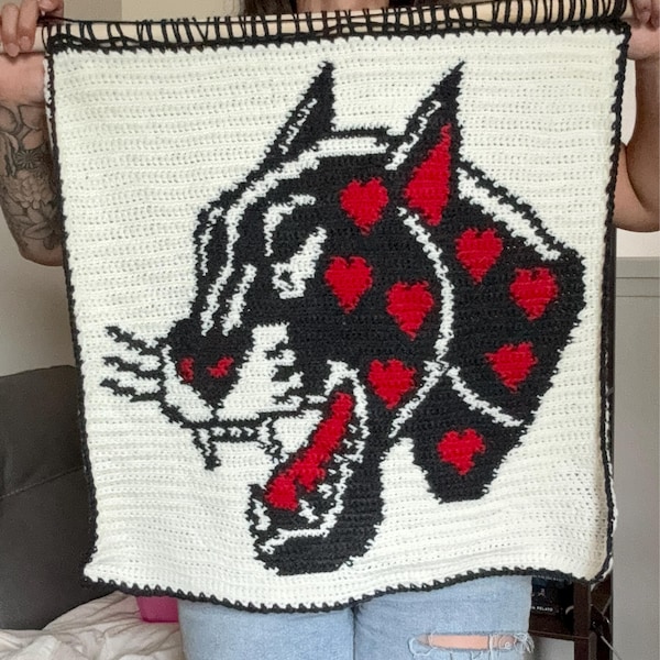 Love Heart Panther Traditional Tattoo Crochet Wall Hanging Tapestry ...
