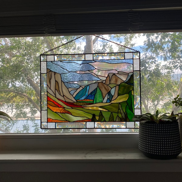 Mountain Stained Glass Panel Christmas Gift California Wall Art Custom ...
