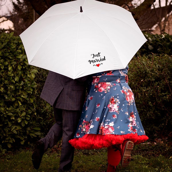 Just Married Wedding Umbrella in White - Large Size Big Enough for ...