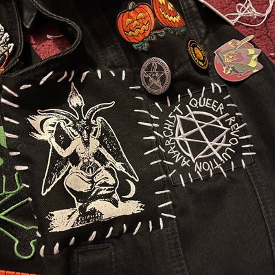 Satanic Baphomet Patch Punk DIY Pentagram Leftover Crack Occult Gothic ...