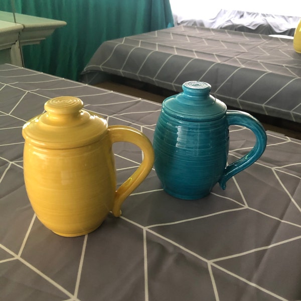 Large Covered Mug, Turquoise - Etsy