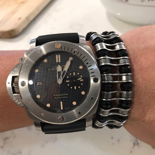 Black Beaded Double Strand Bicycle Chain Link Bracelet, Bicycle Jewelry ...