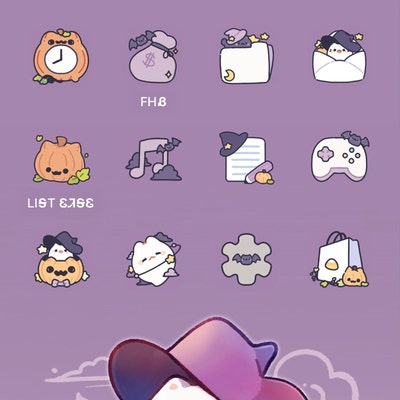 Spooky Kitty Icon Set Kawaii Halloween Aesthetic Theme for Android IOS ...