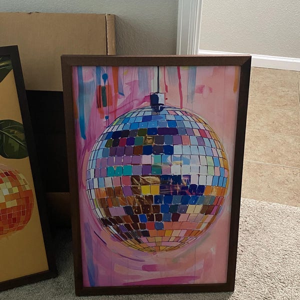 Hand Drawn Disco Ball Painting Printable Wall Art for Home Decor Pink ...