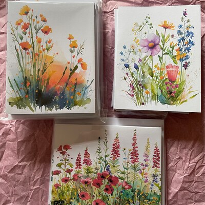 Watercolor Flowers Note Card Set Set of Blank Notecards, Wildflower ...
