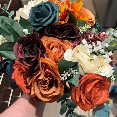 Wedding Bouquet, Rust and Teal Bridal Bouquet, Orange and Teal Bouquets ...