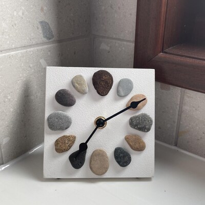 Pebble Art Clock 11, Coastal Stone Clock, Sea Pebble Wall Clock, Beach ...