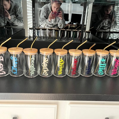 Personalized Glass Cup With Bamboo Lid & Straw 16 Oz Beer Can Glass ...