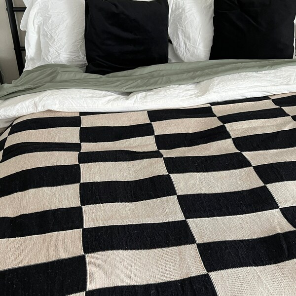 Checkerboard Woven Throw Blanket Chequers Quilt, 100% Cotton Tapestry ...