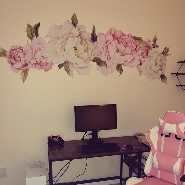 Peony Floral Wall Decals Watercolor Peony Large Self Adhesive Wallpaper ...