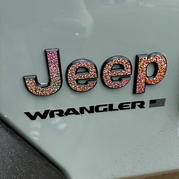 Holographic Sequins Jeep Emblem Sticker Decal, Wrangler JK, TJ, JL ...
