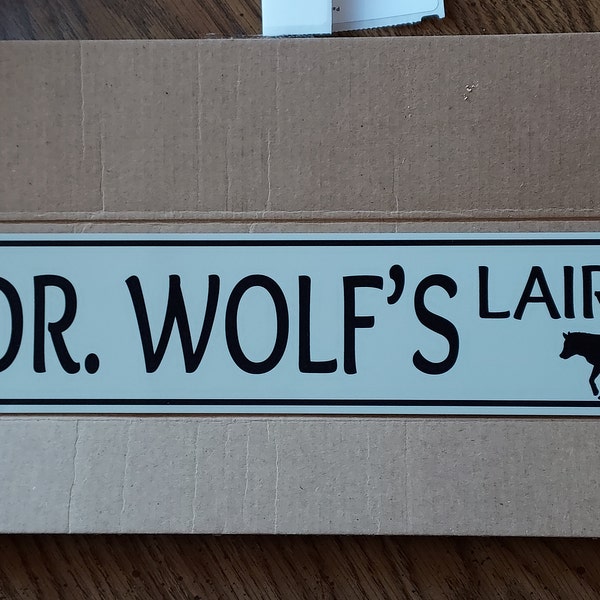 Wolf's Lair Sign, Custom Lake House Street Sign, Metal Wolf Lover Gift ...