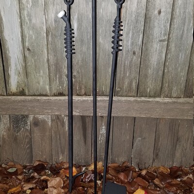 Blow Poke, Round Ash Rake & 2 Hook Hanger, Blacksmith Made, Ornate ...