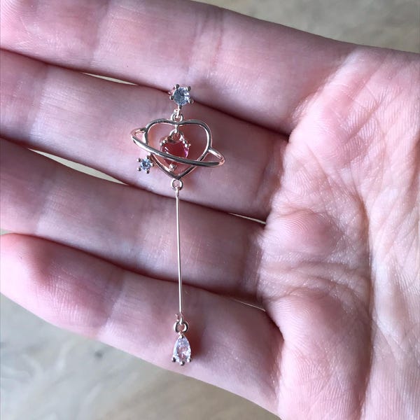 Crystal Pink Heart Necklace Dainty Heart Pendant Necklace Celestial ...