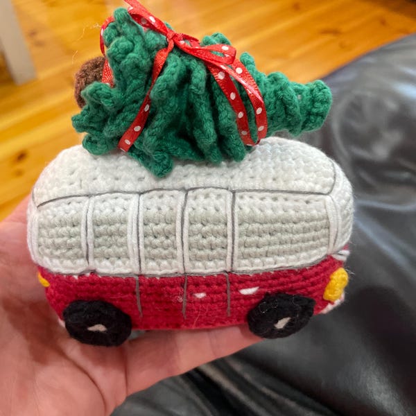 Red Car Minivan Crochet Toy Amigurumi With Christmas Tree Camper Bus ...