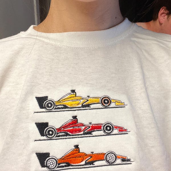 Retro Race Car Embroidered Cropped Tee - F1 Graphic - Etsy