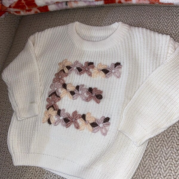 Custom Baby Sweater, Floral Initial Sweater, Hand Embroidered Baby ...