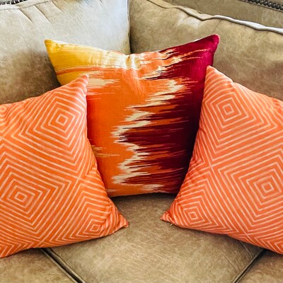 Orange Fall Outdoor Pillow, Orange Leaf Throw Pillow Cover, 16x16 18x18 ...