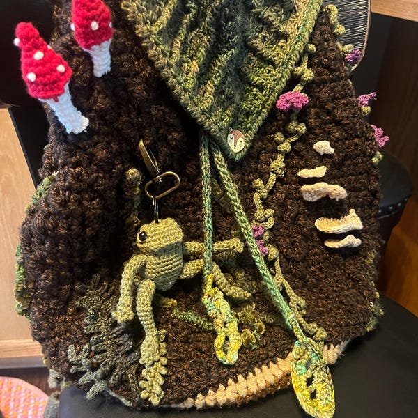 Bark Backpack Crochet PATTERN | Whimsical Goblincore Bag With Mushrooms ...
