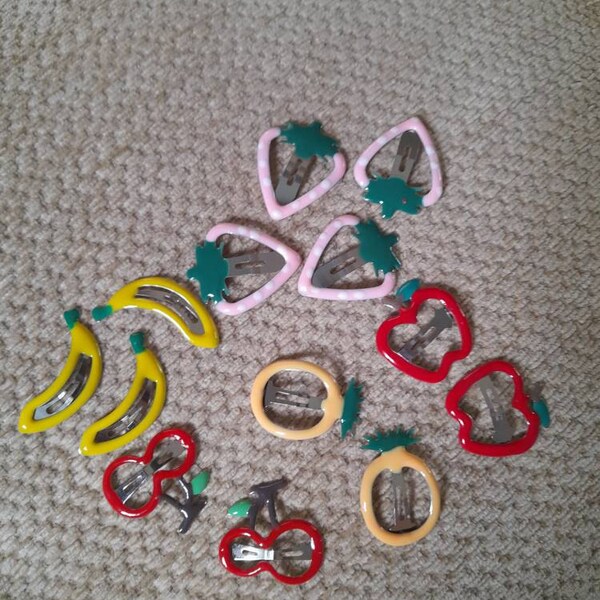 Stars and Fruit RANDOM 6 Set Glitter and Pastel Cute 6 Pcs Hair 80s ...