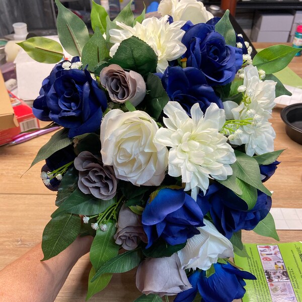 14 Gray Roses Buds, Long Stems, Bush Bouquet, Artificial Roses, Silk ...