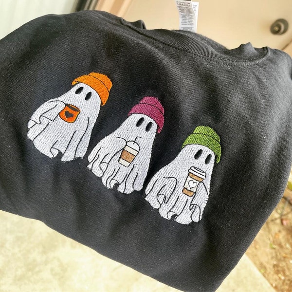 Spooky Ghost With Coffee Embroidery Design, Ghost Coffee Halloween ...