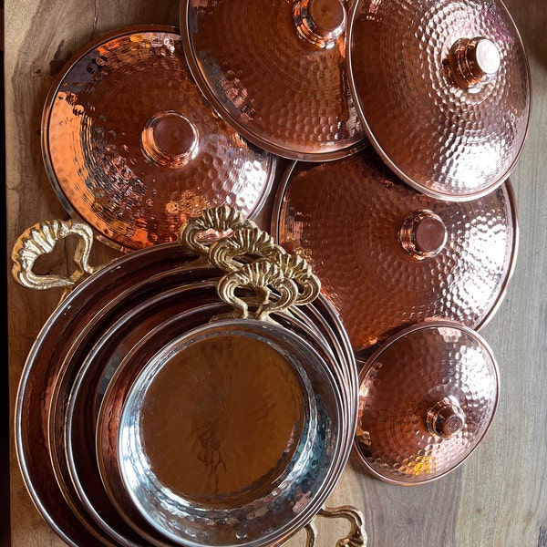 Pure Copper Cookware Set,thick Double Brass Pot With Lid Handle,kitchen ...